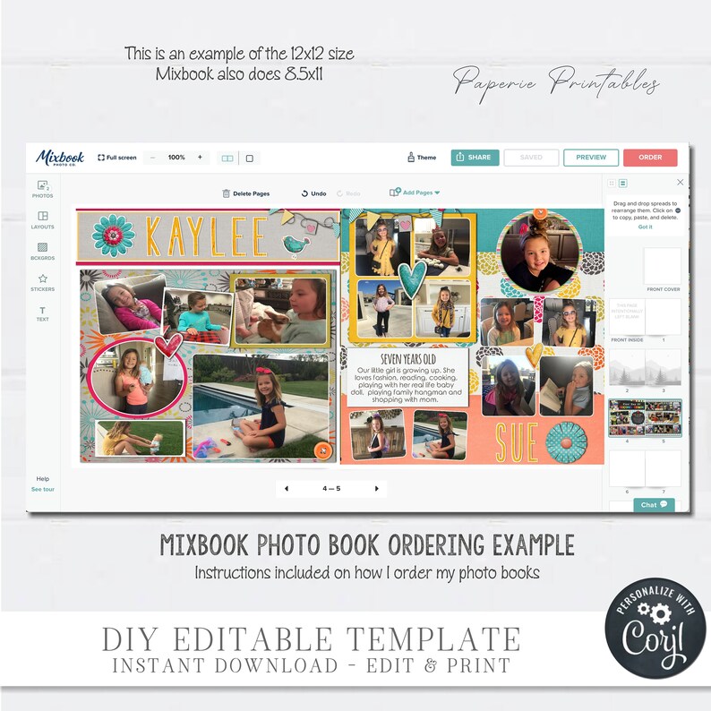 EDITABLE Girl Scrapbooking Quick Pages Girl Scrapbooking - Etsy