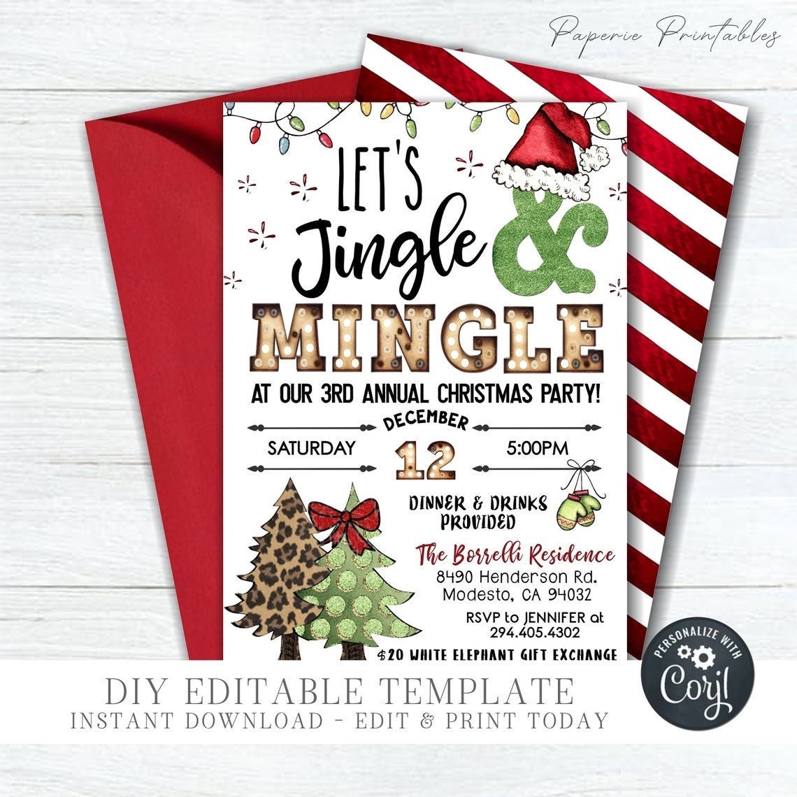 Editable Jingle & Mingle Christmas Party Invitation (DIY Corjl Template ...