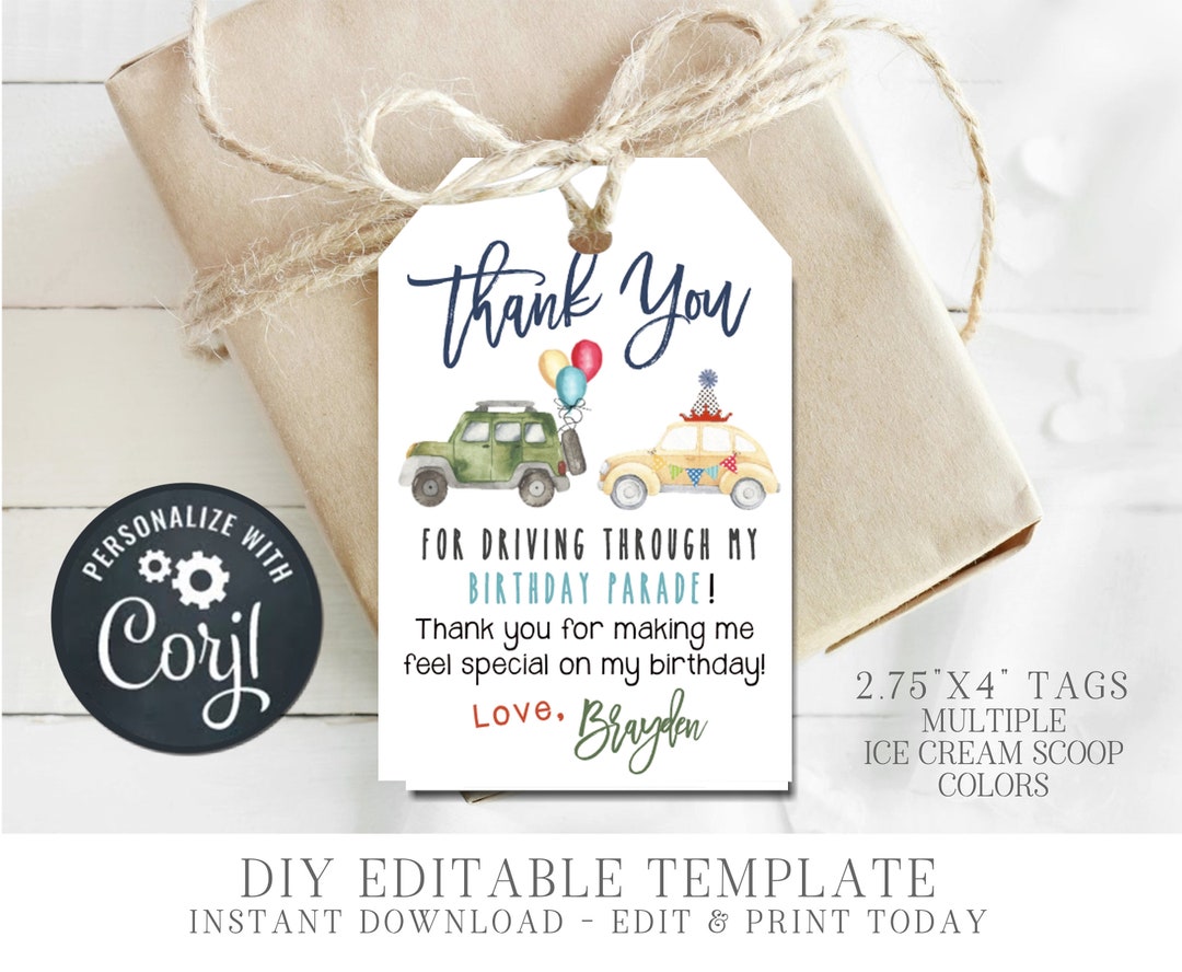 EDITABLE Boy Drive by Birthday Favor Tags Party Favor Tags Quarantine ...