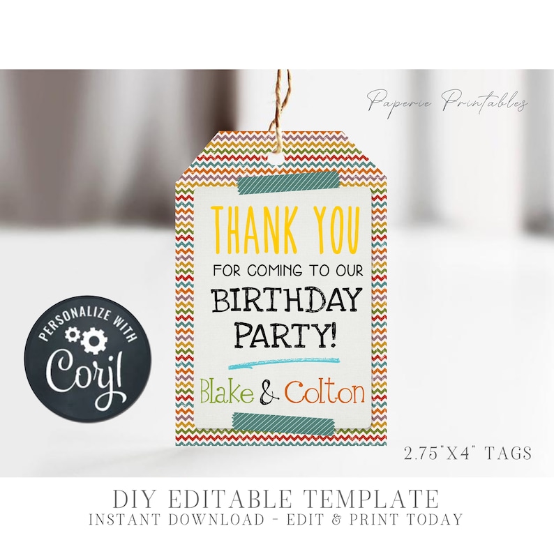 Editable Birthday Thank You Tag Birthday Party Favor Tag - Etsy