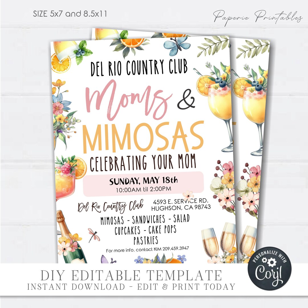 EDITABLE Moms and Mimosasbrunch Flyer, Mother's Day Mimosa Flyer ...