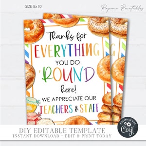 Editable Bagel Teacher Appreciation Sign: Breakfast Theme (DIY Corjl) # ...