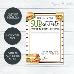 EDITABLE Teacher Appreciation Gift Card Holder, No Sub-stitute Teacher ...