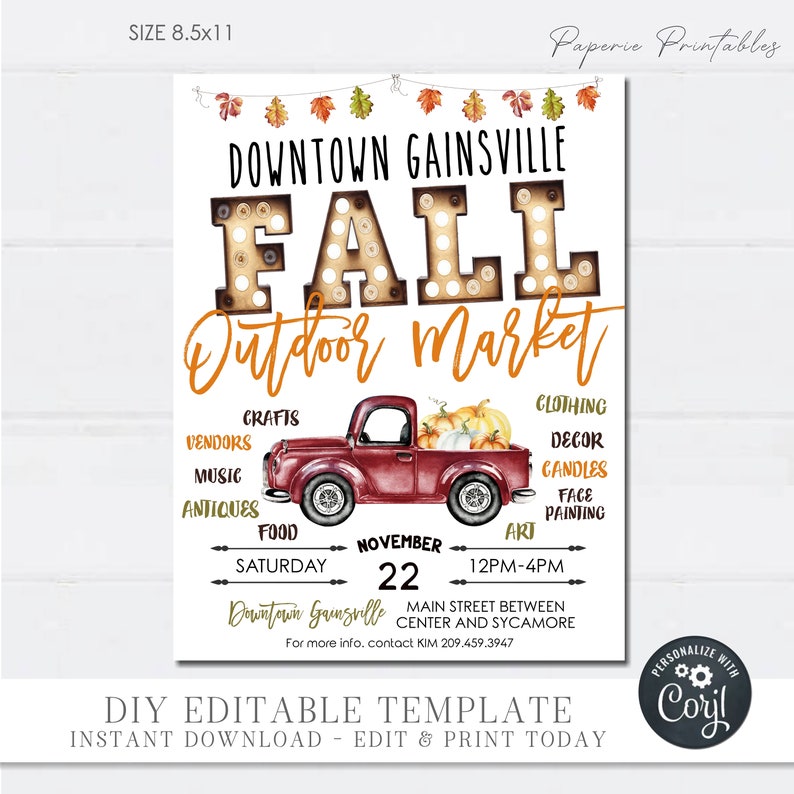 EDITABLE Fall Holiday Market Flyer Fall Shopping Flyer - Etsy