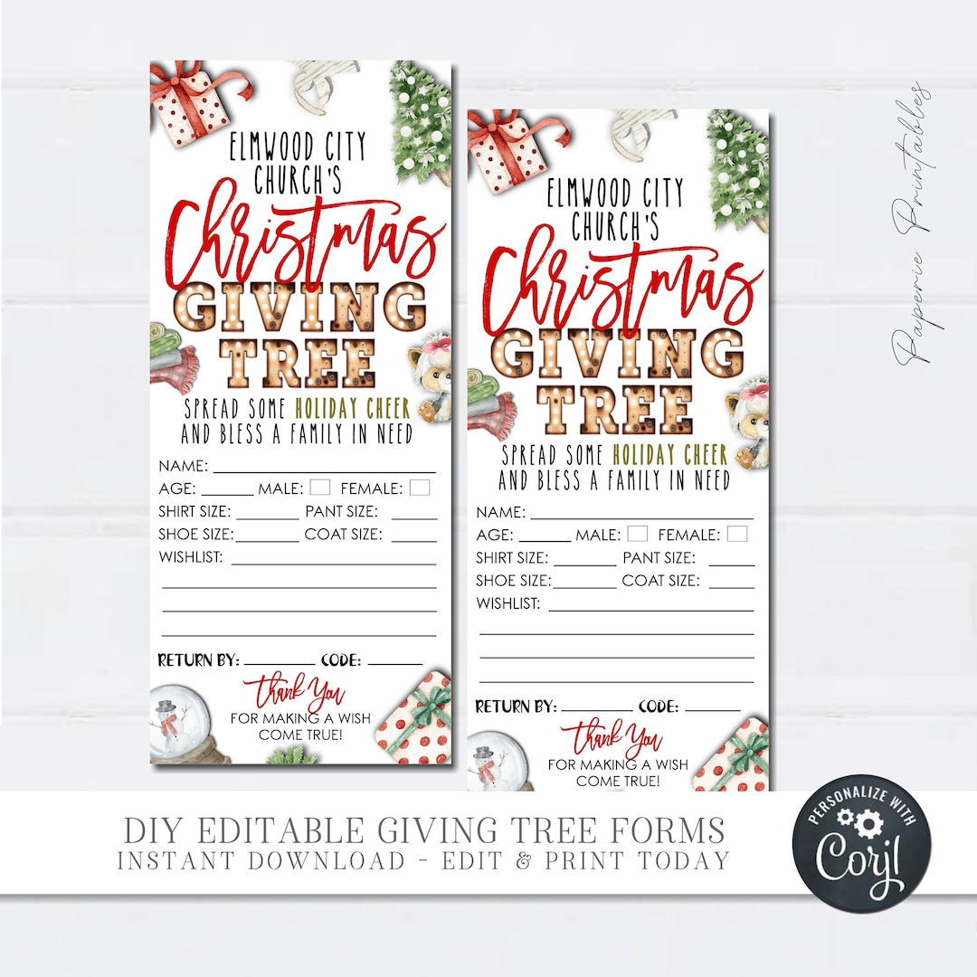 EDITABLE Giving Tree Gift Tags, Christmas Giving Tree Fundraiser Form ...