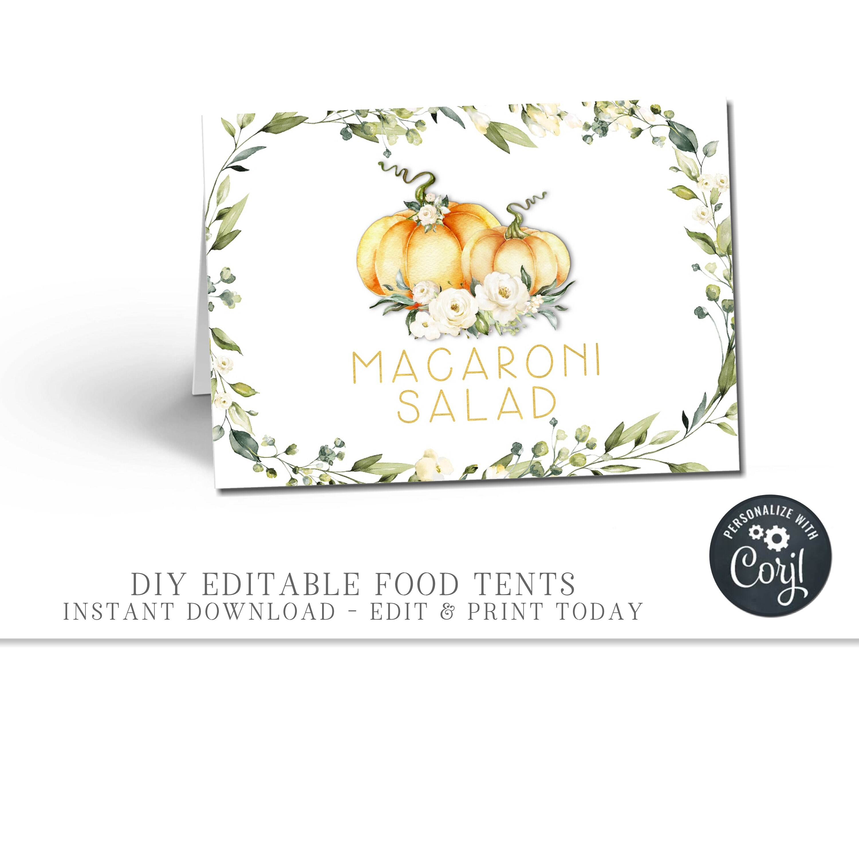 Editable Pumpkin Food Label Tent Cards: Boho Party Decor (DIY Digital ...