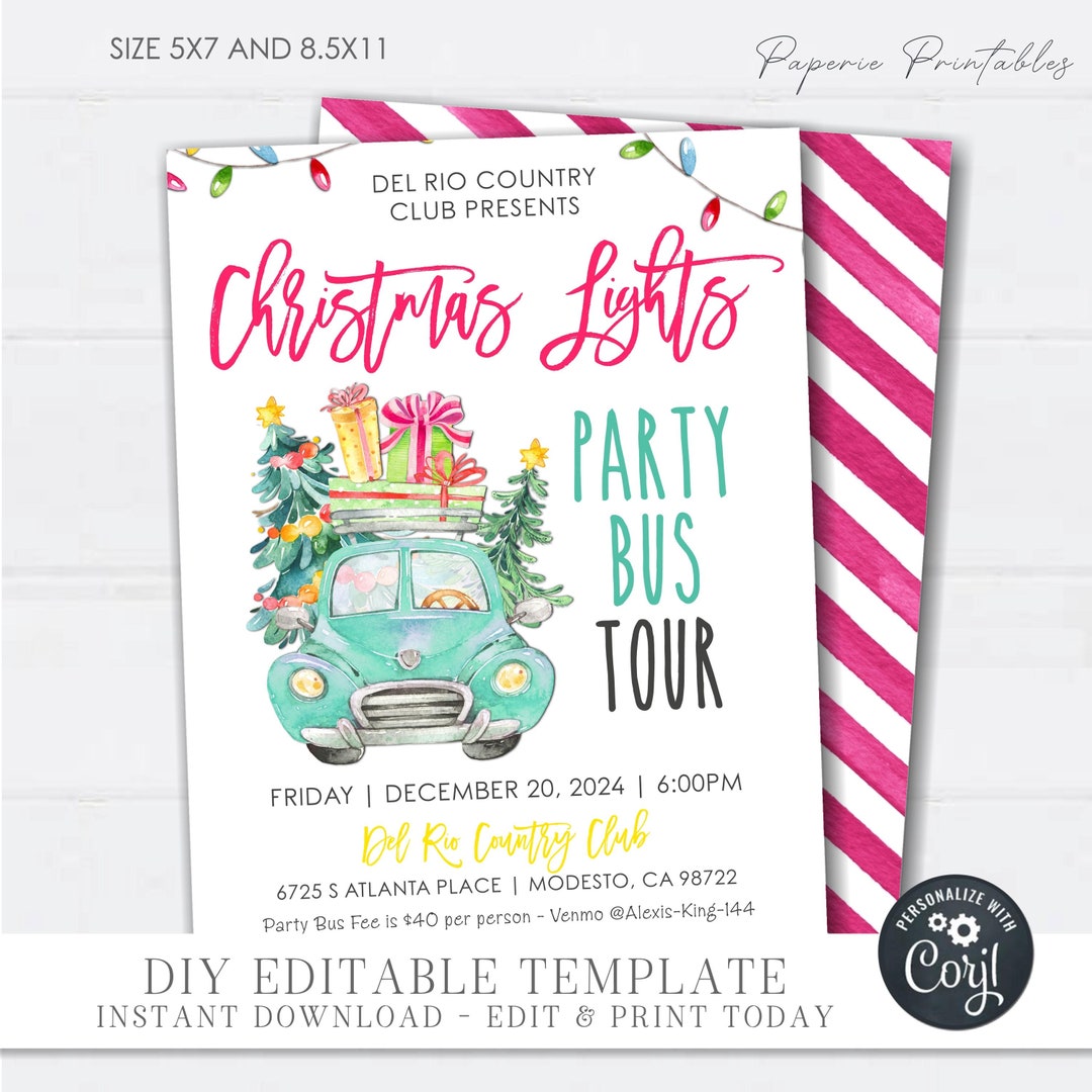 Editable Christmas Lights Party Bus Tour Flyer (5x7 & 8.5x11) (digital ...