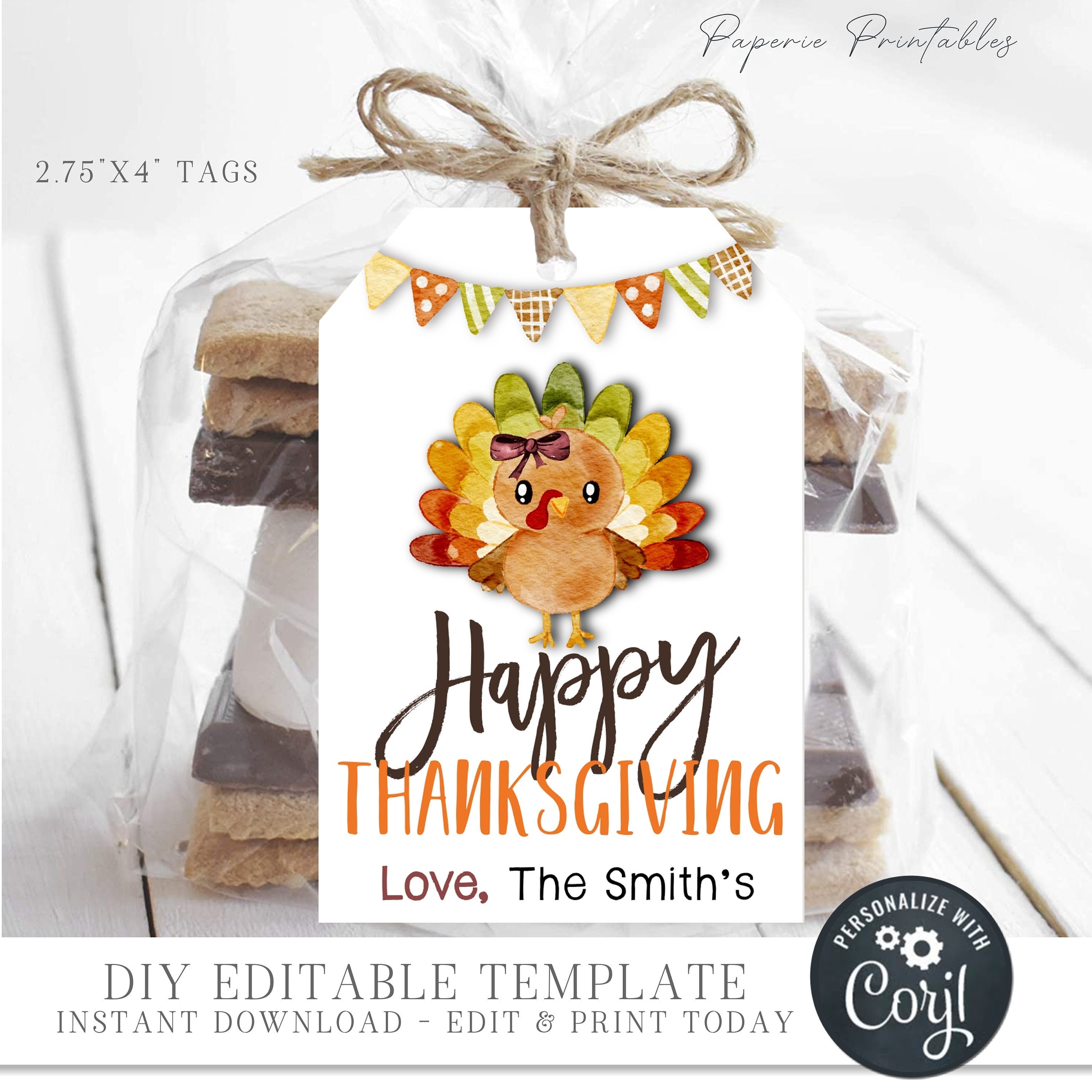 Editable Happy Thanksgiving Gift Tags Thankful for You Gift - Etsy