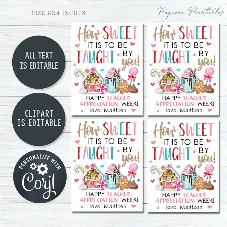 EDITABLE Teacher Appreciation Gift Tag How Sweet It is to Be - Etsy