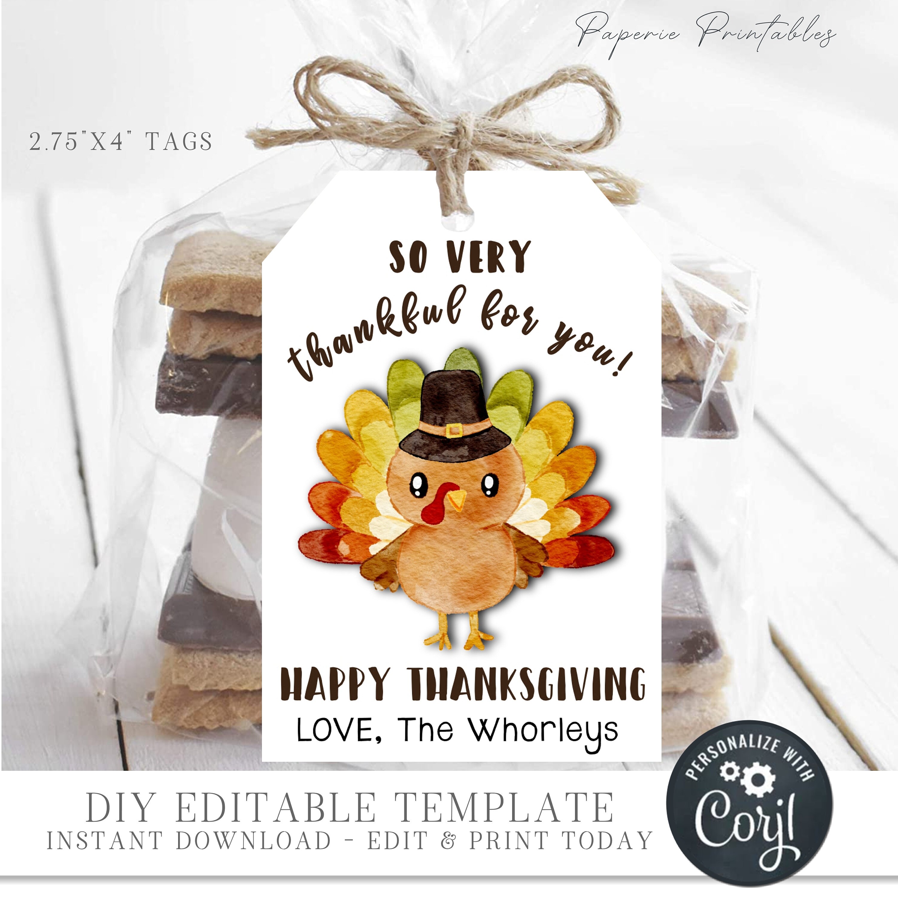 Editable Happy Thanksgiving Gift Tags Thankful for You Gift | Etsy
