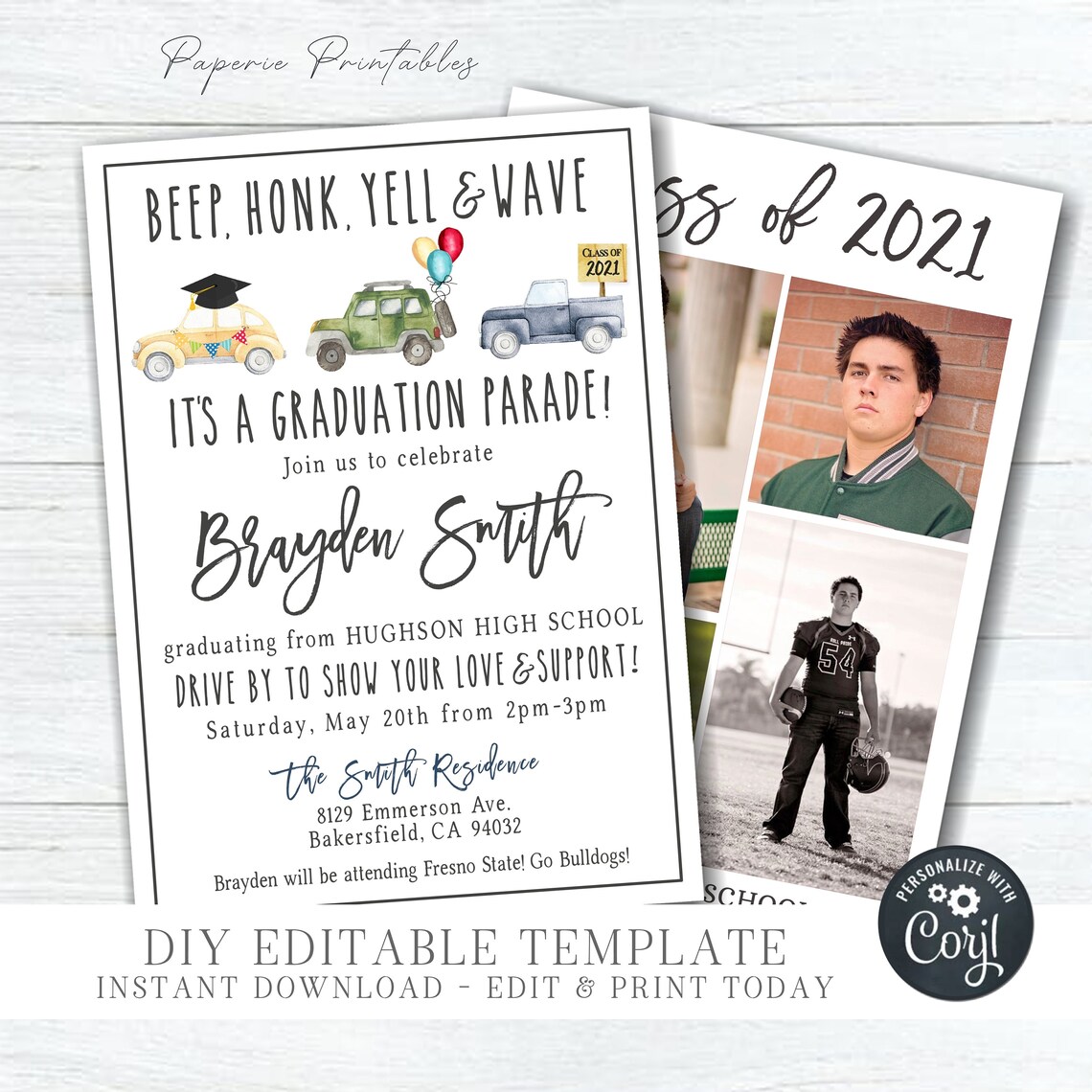 Editable Graduation Parade Invitation: Drive-by Celebration (DIY Corjl ...
