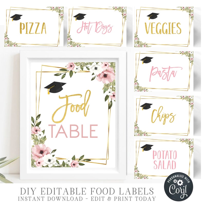 EDITABLE Graduation Food Tents Floral Graduation Decoration - Etsy