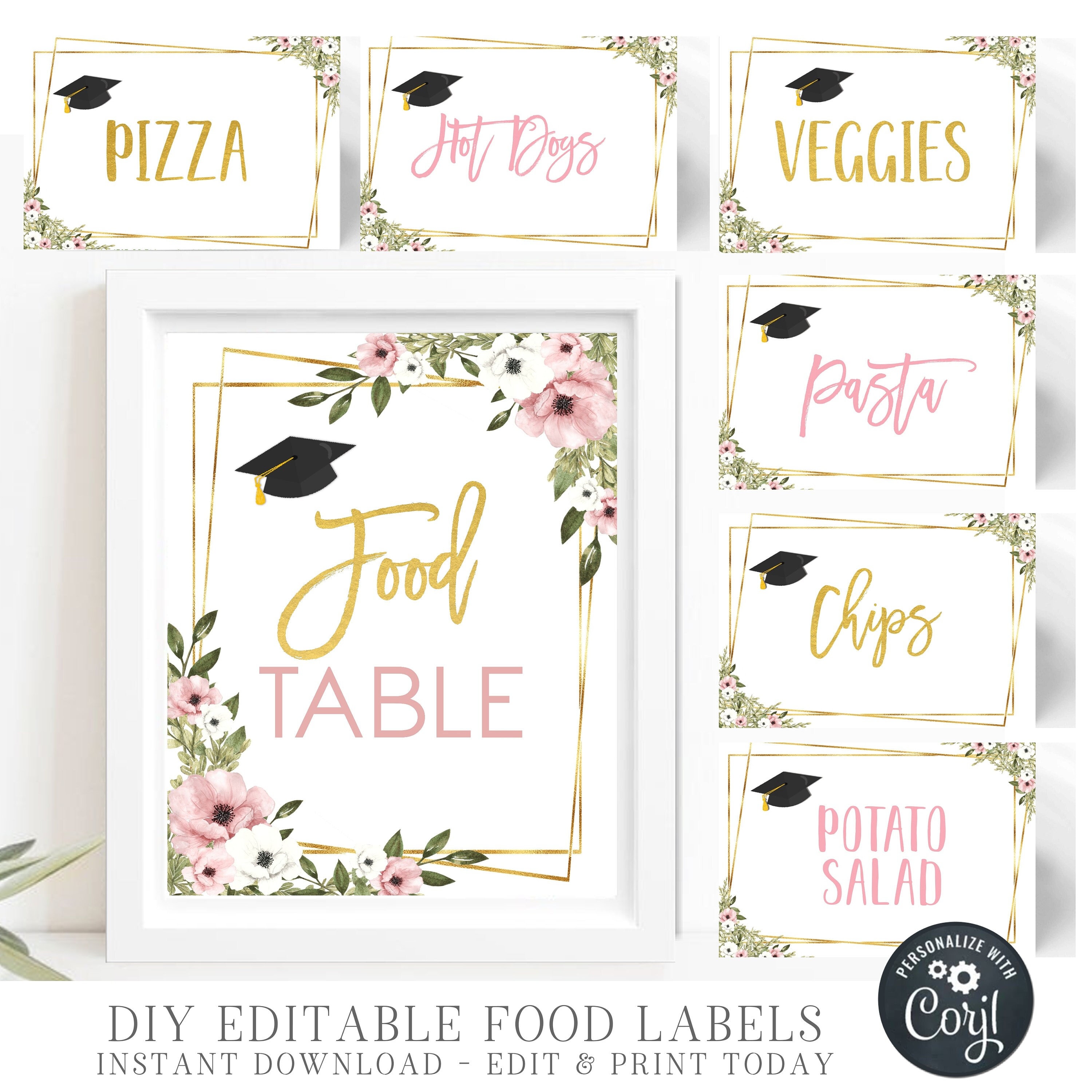 EDITABLE Graduation Food Tents Floral Graduation Decoration - Etsy