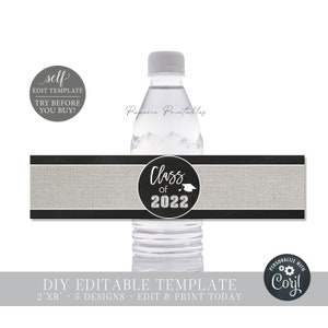 EDITABLE Graduation 2022 Water Bottle Wraps, Class of 2022 Water Bottle ...