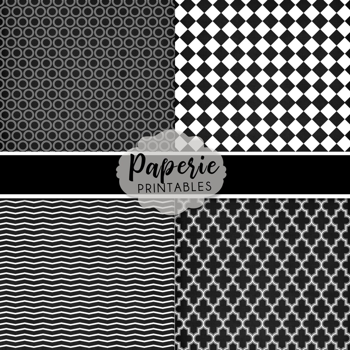 Black & White Pattern Digital Paper - 12x12 Digital Scrapbooking Paper ...