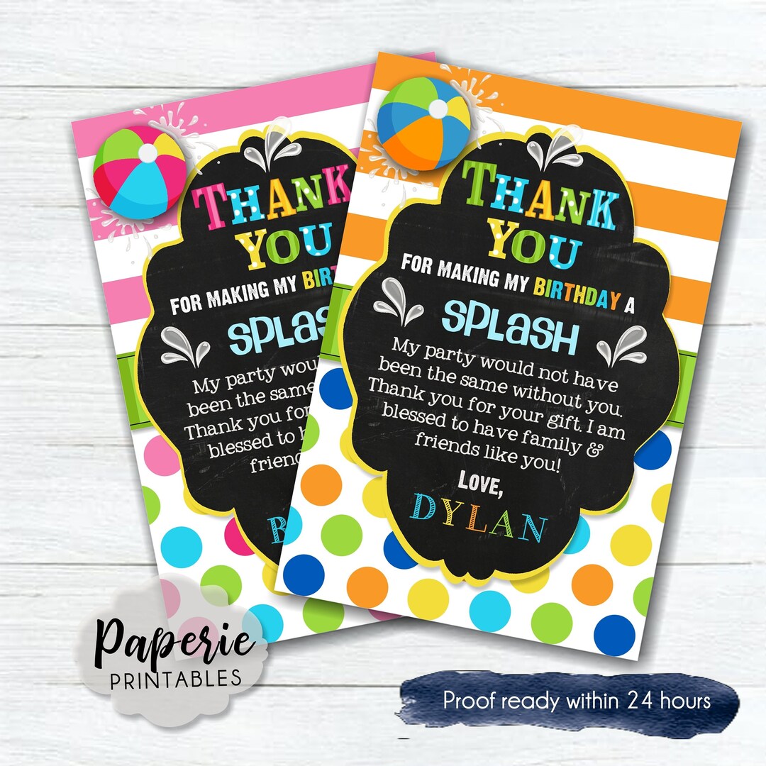Pool Party Thank You Card Swimming Party Thank You Card Thank You Card ...
