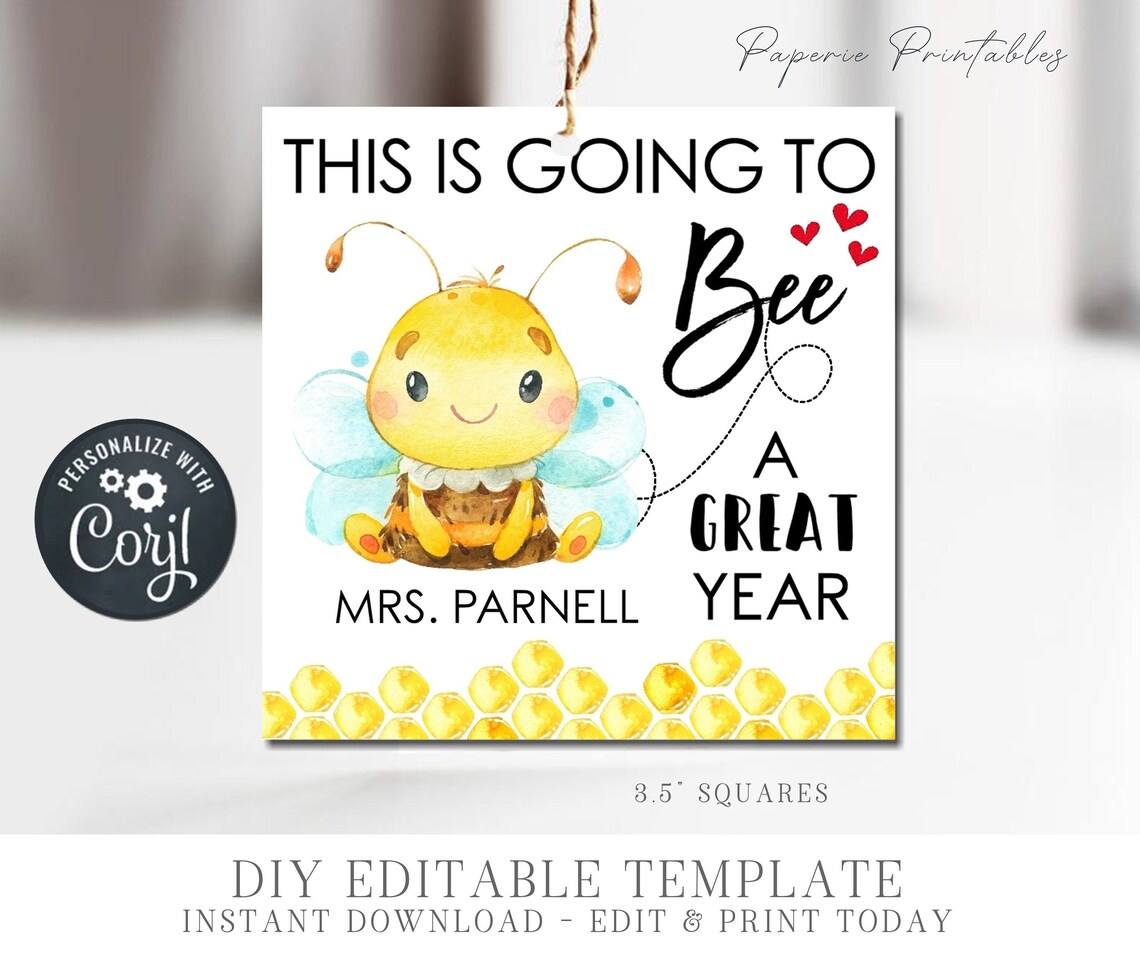 EDITABLE First Day of School Printable Tag Bee Printable Gift | Etsy