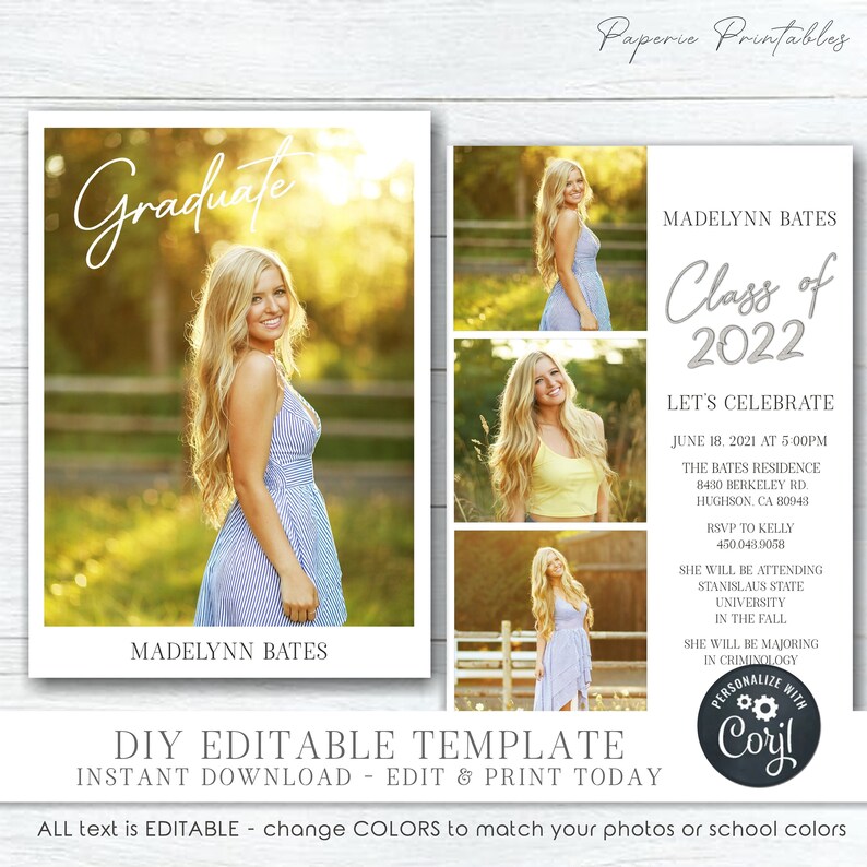EDITABLE Graduation Party Invitation 2022 Class of 2022 - Etsy