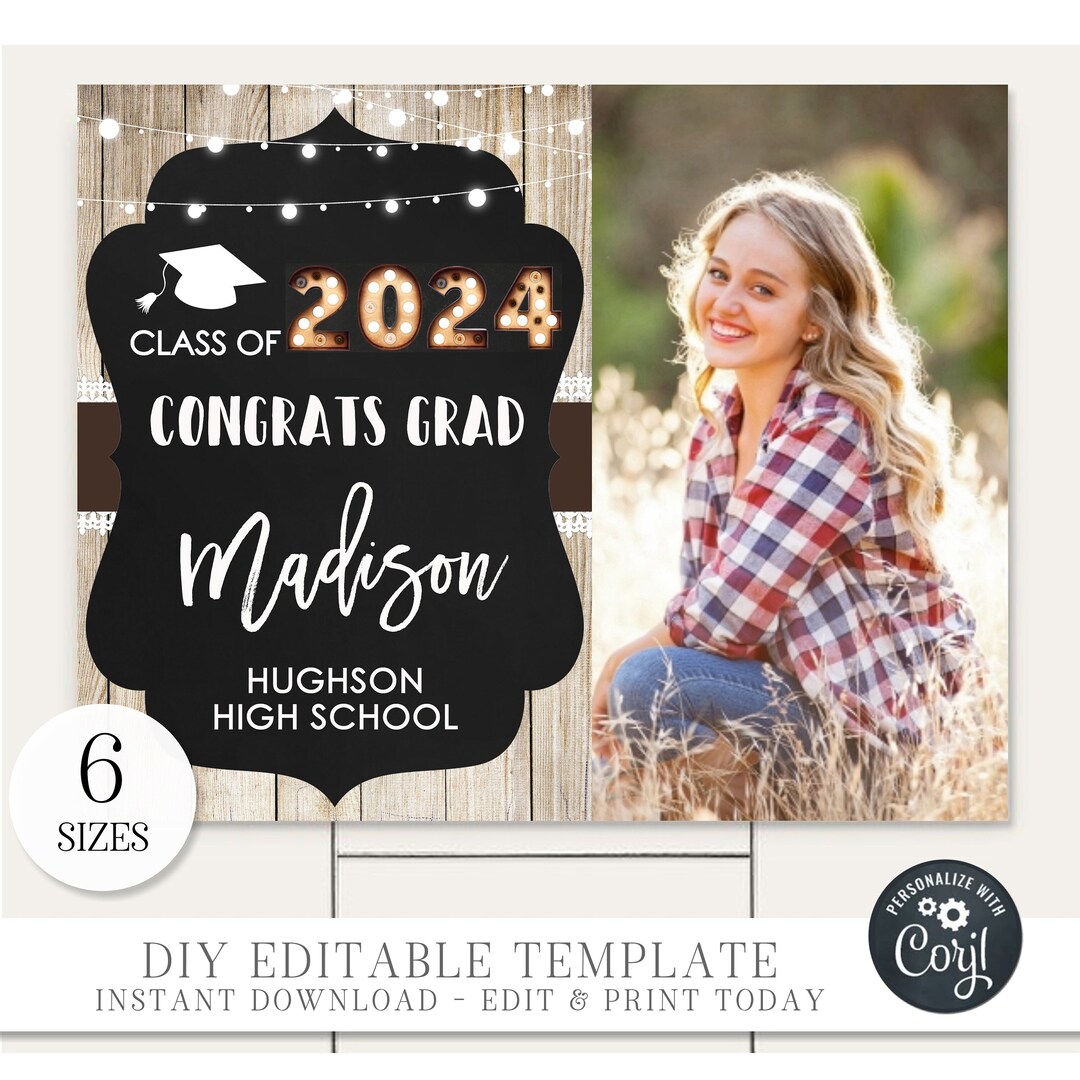 Editable Graduation Yard Sign: Rustic Class of 2024 (DIY Digital ...