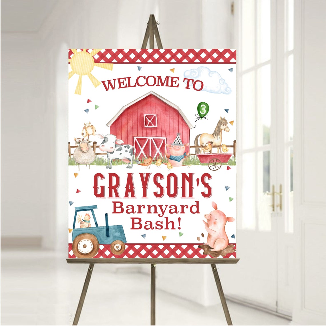 Editable Farm Birthday Welcome Sign: Barnyard Animals Party (DIY Corjl ...