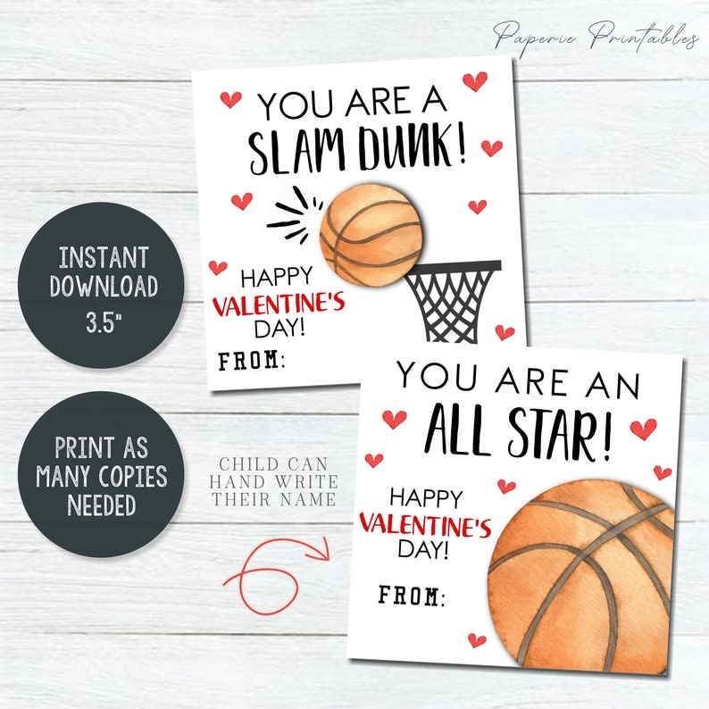 Basketball Valentine Tags Kids Valentine Cards Basketball - Etsy
