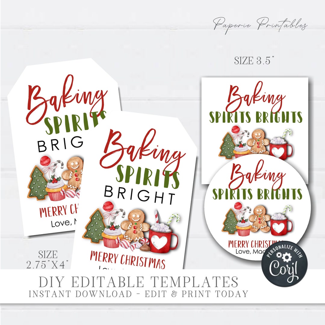 Baking Spirits Bright Gift Tags: Editable Christmas Treat Labels (DIY ...
