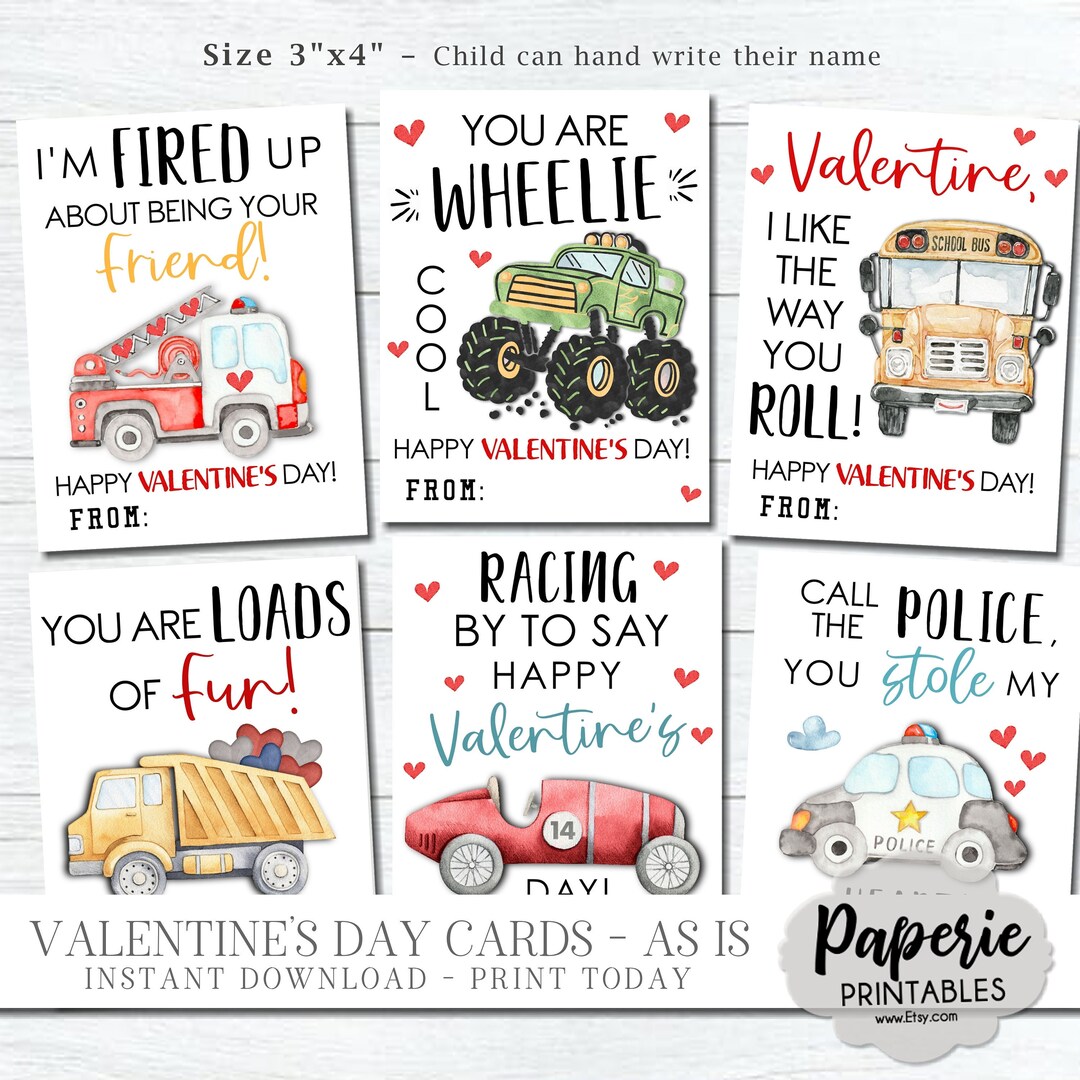 Transportation Valentine Cards, Kids Valentine Card, Transportation ...