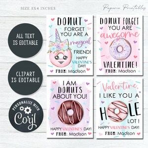 EDITABLE Donut Valentine Cards, Kid Valentine Cards, School Valentine ...