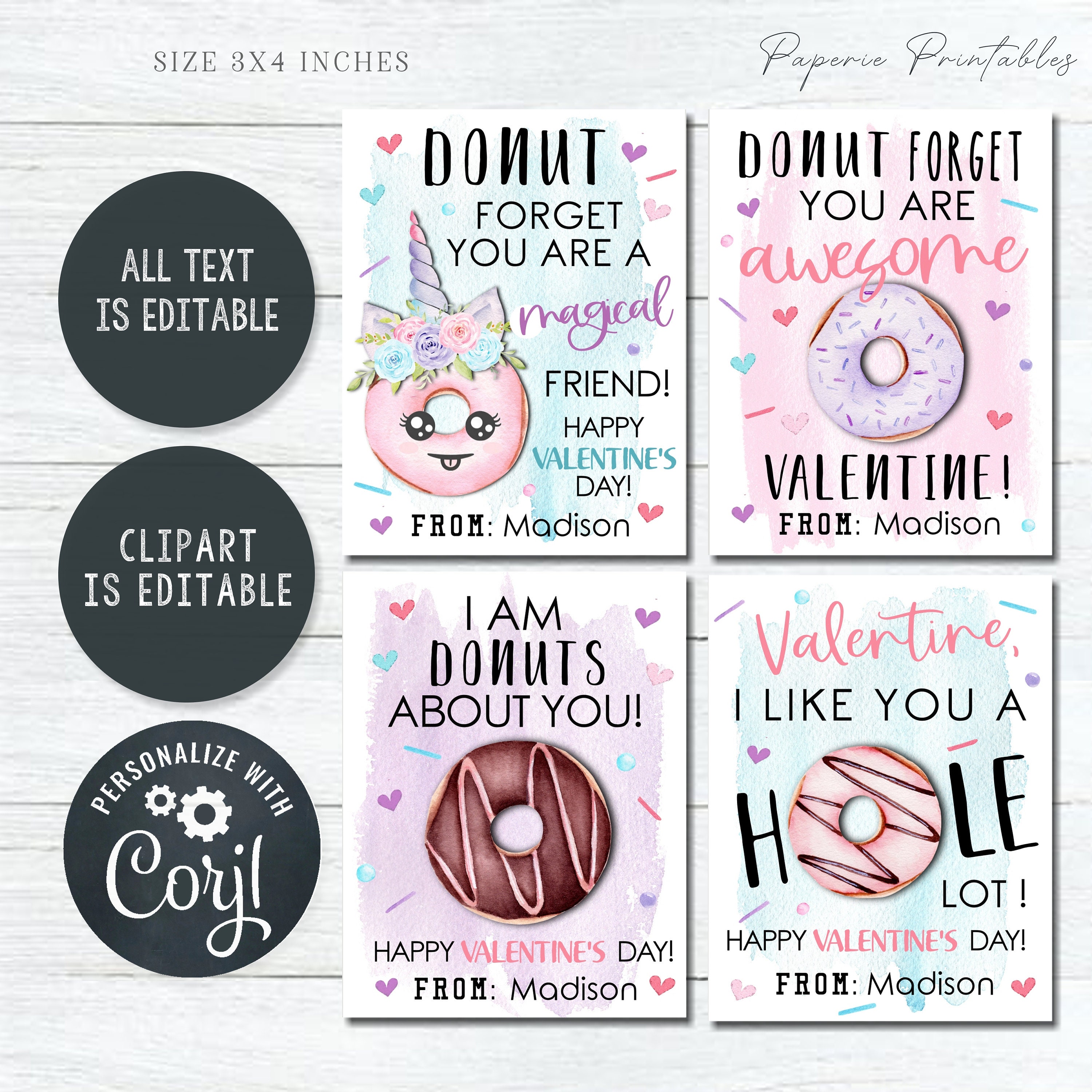 EDITABLE Donut Valentine Cards Kid Valentine Cards School - Etsy