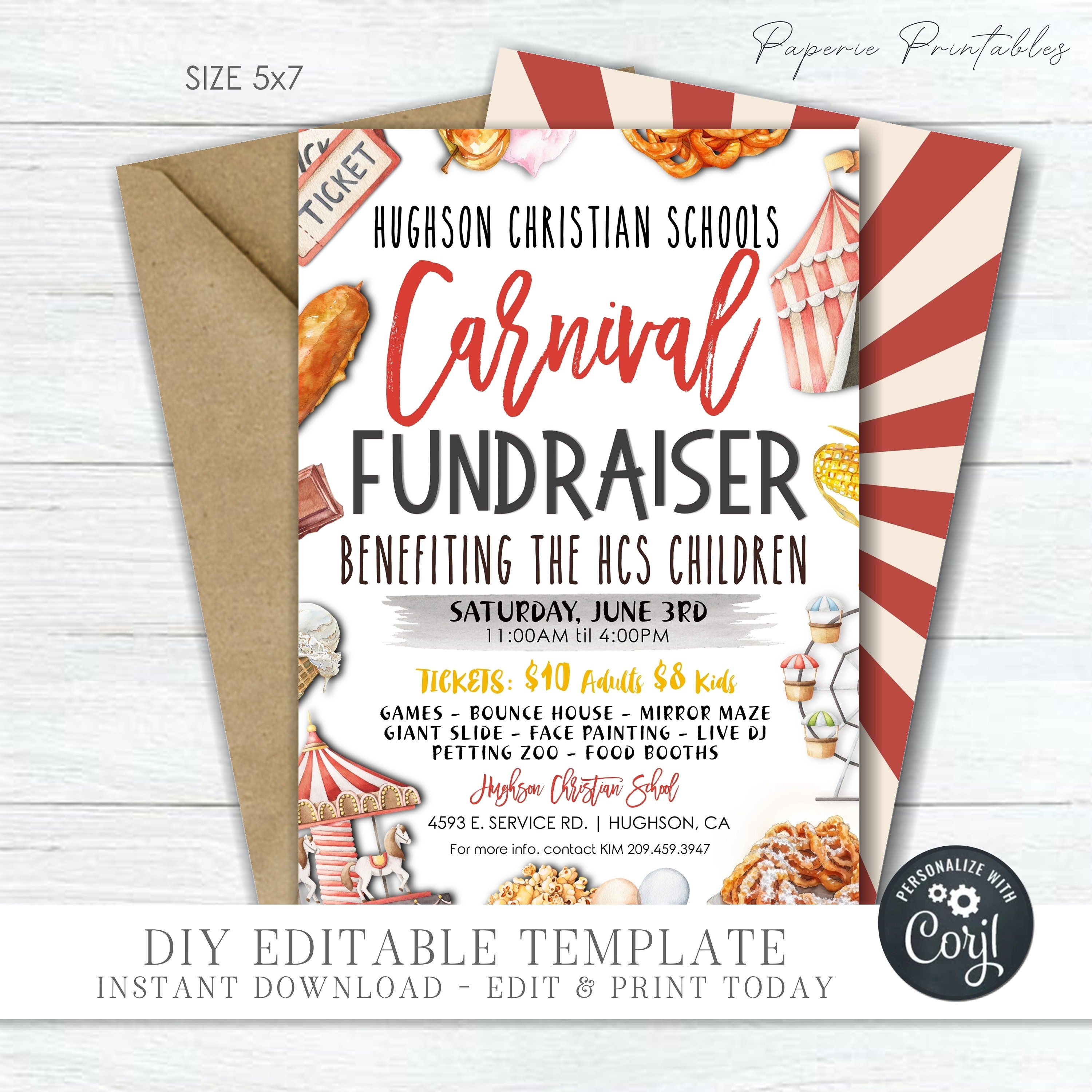 Editable Carnival Fundraiser Flyer Template (corjl DIY) #FLYR09 - Etsy