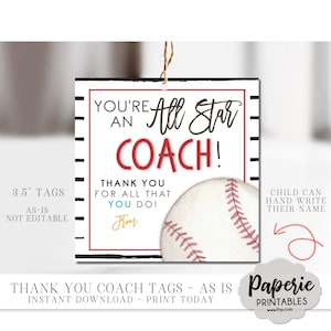 EDITABLE Coach Appreciation Gift Tag, Baseball Coach Appreciation Tag ...