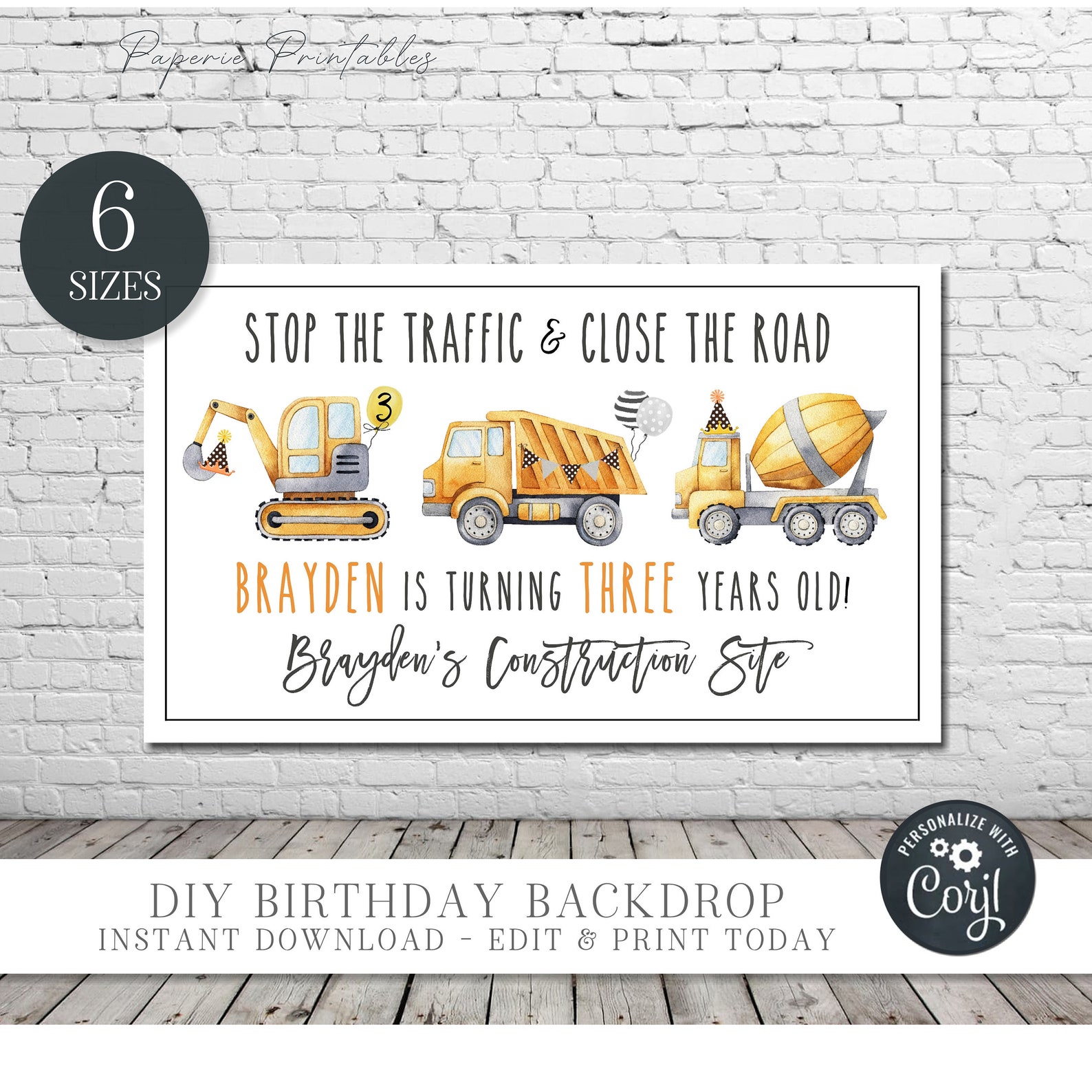 EDITABLE Construction Birthday Backdrop Construction Birthday Banner ...