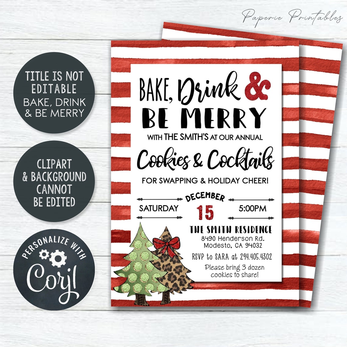 EDITABLE Cookies and Cocktails Holiday Party Invitation - Etsy