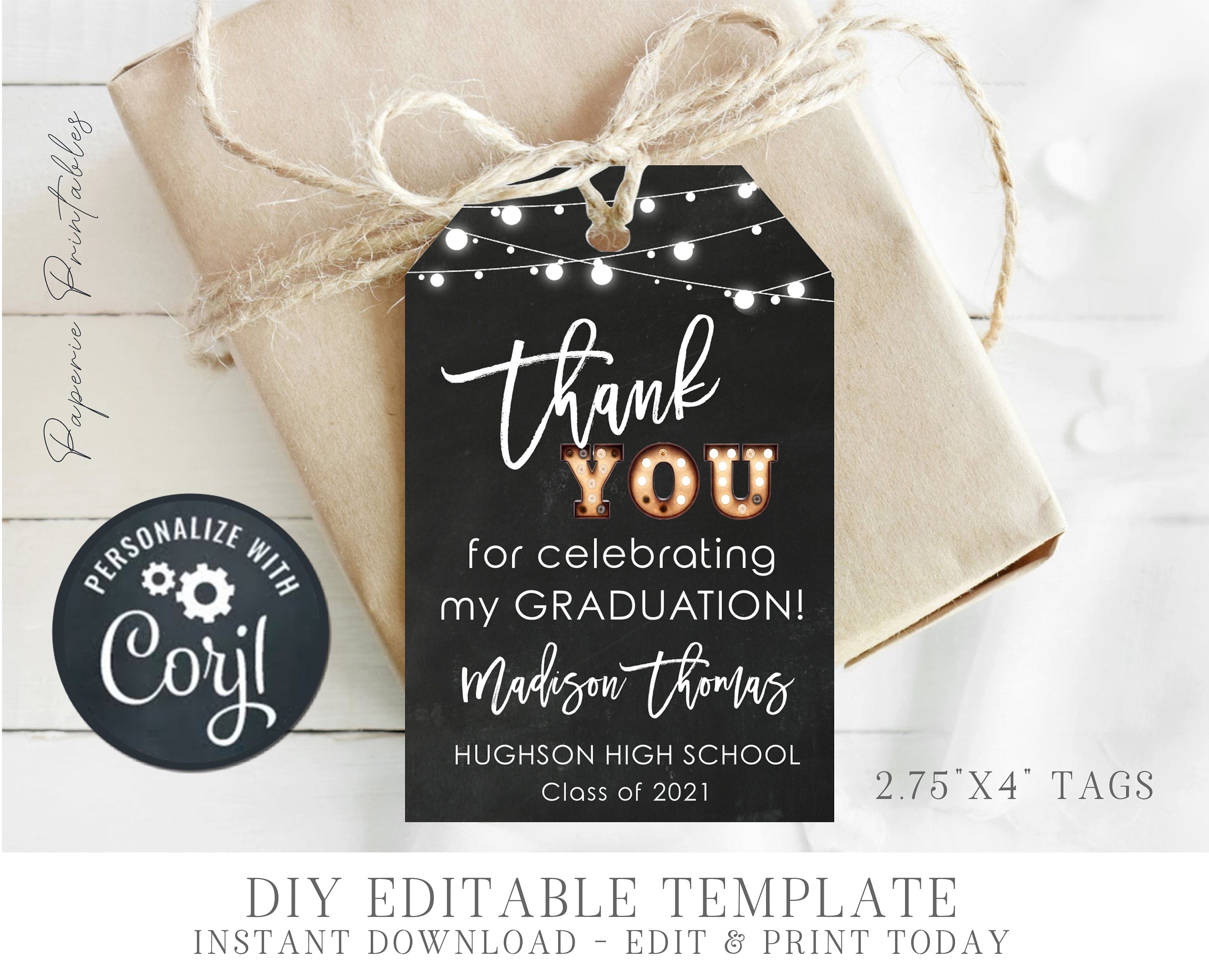EDITABLE Graduation Party Favor Tags Masculine Graduation - Etsy