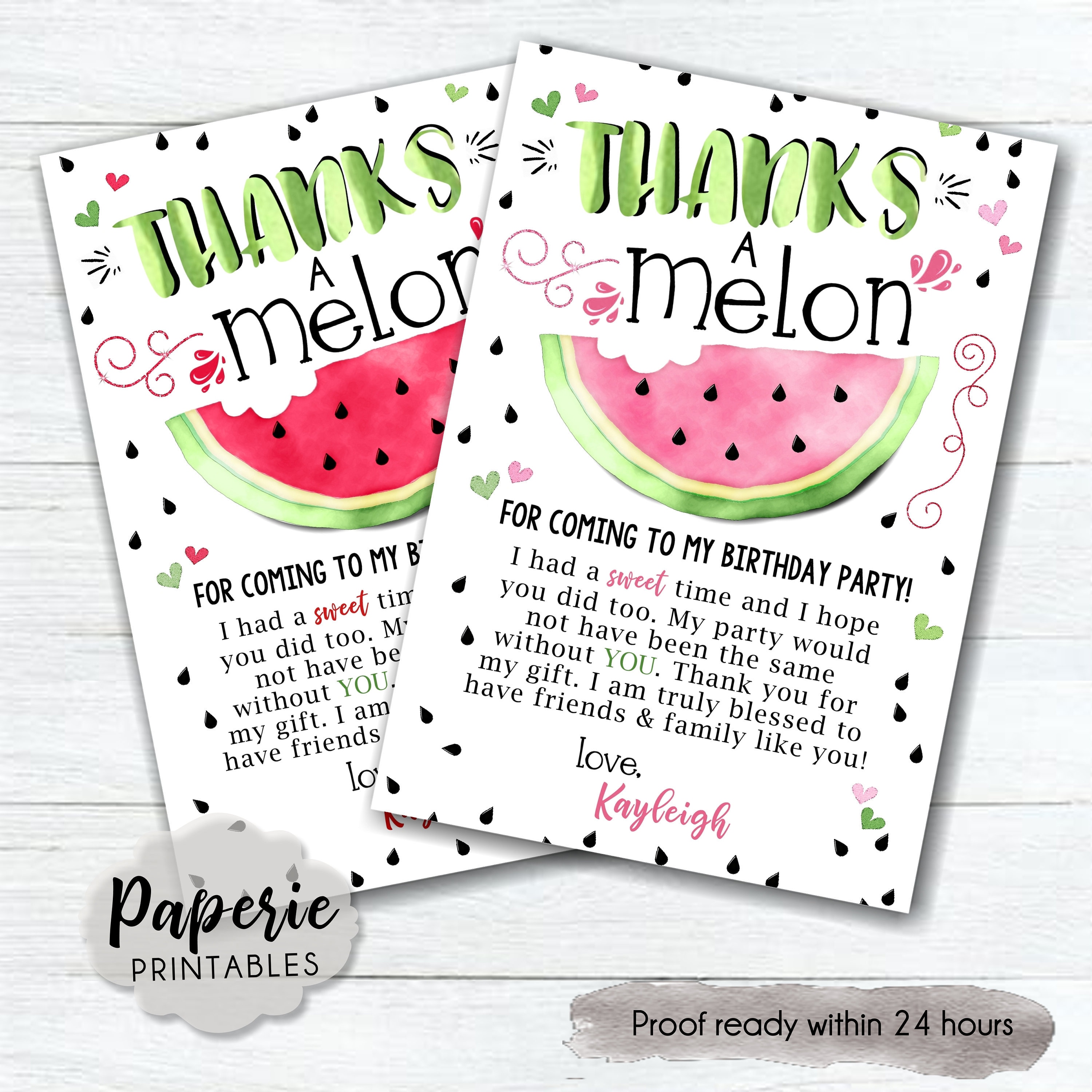 Watermelon Theme Birthday Thank You Card One in a Melon - Etsy