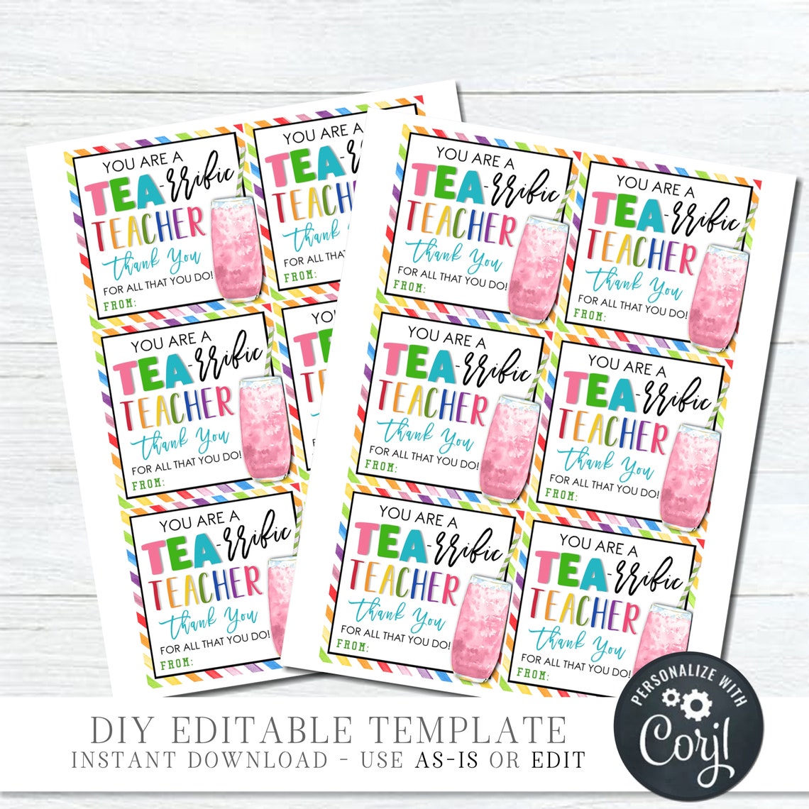 EDITABLE You're Tea-riffic Teacher Appreciation Gift Tag - Etsy
