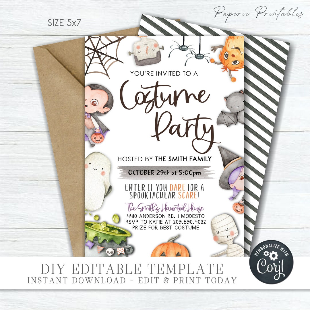 EDITABLE Halloween Costume Party Invitation, Costume Party Template ...