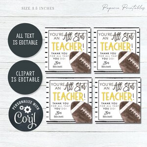 EDITABLE Teacher Appreciation Gift Tag, Football Teacher Appreciation ...