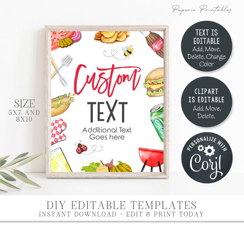 Editable BBQ Party Signs: Summer Cookout Decor (DIY Corjl Template) # ...