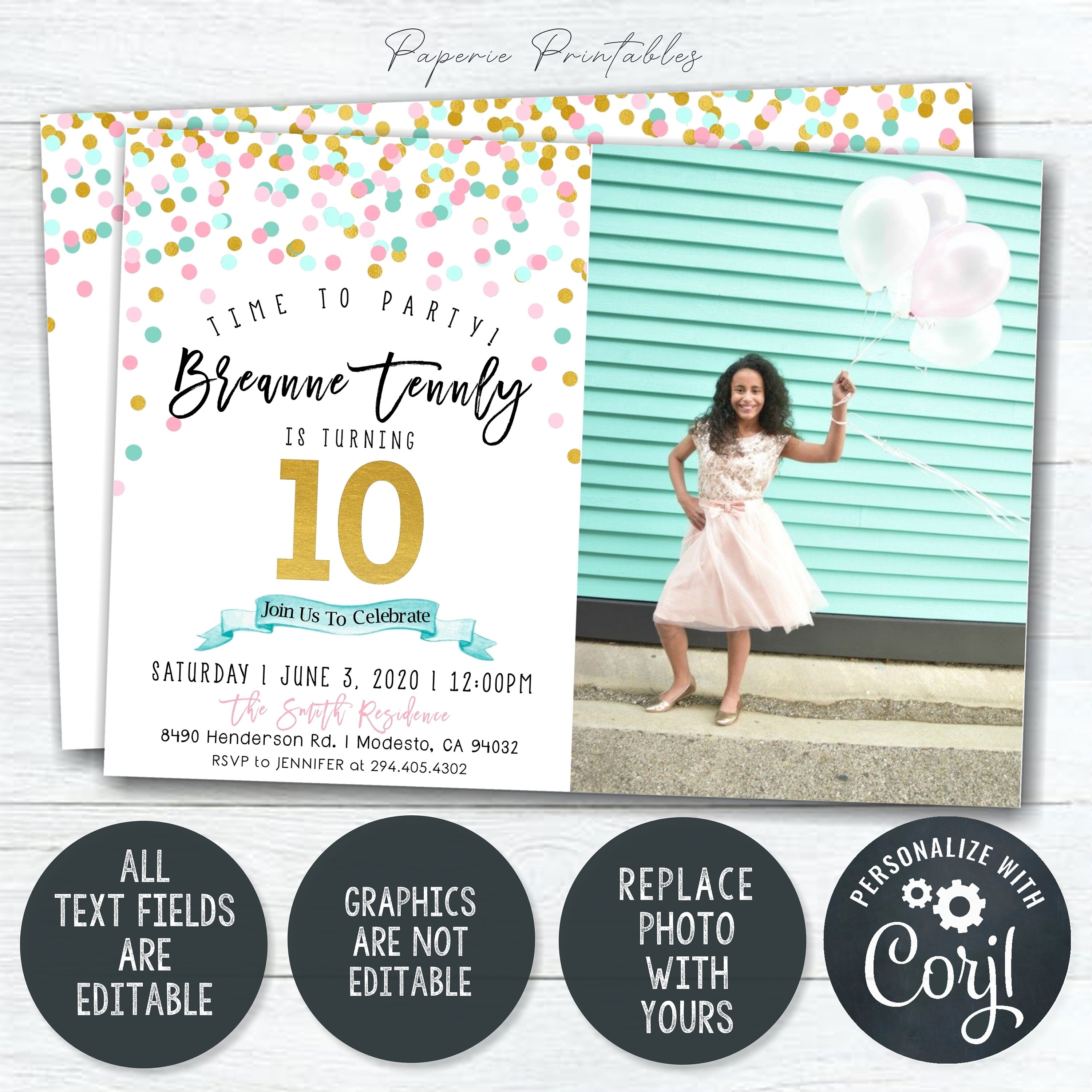 EDITABLE Girl Birthday Party Invitation Template Confetti - Etsy