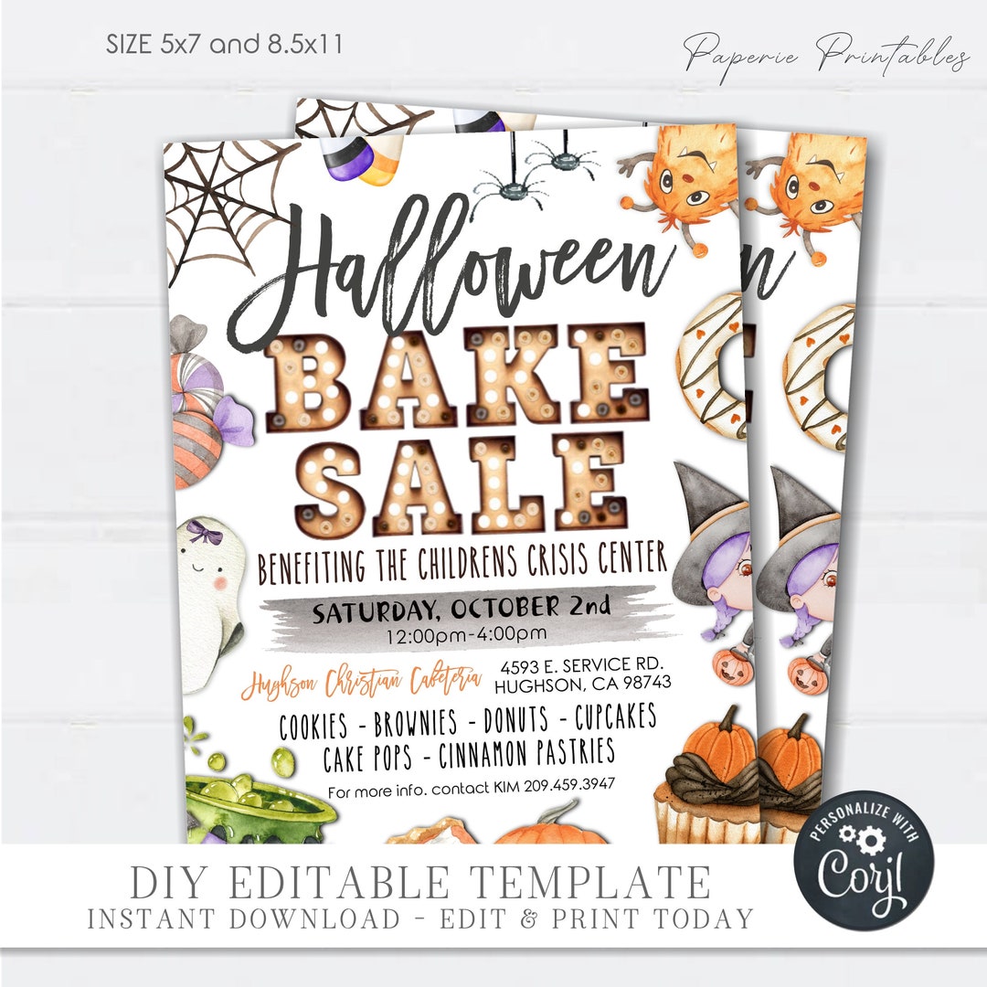 EDITABLE Halloween Bake Sale Flyer, Halloween Template - Halloween Bake ...