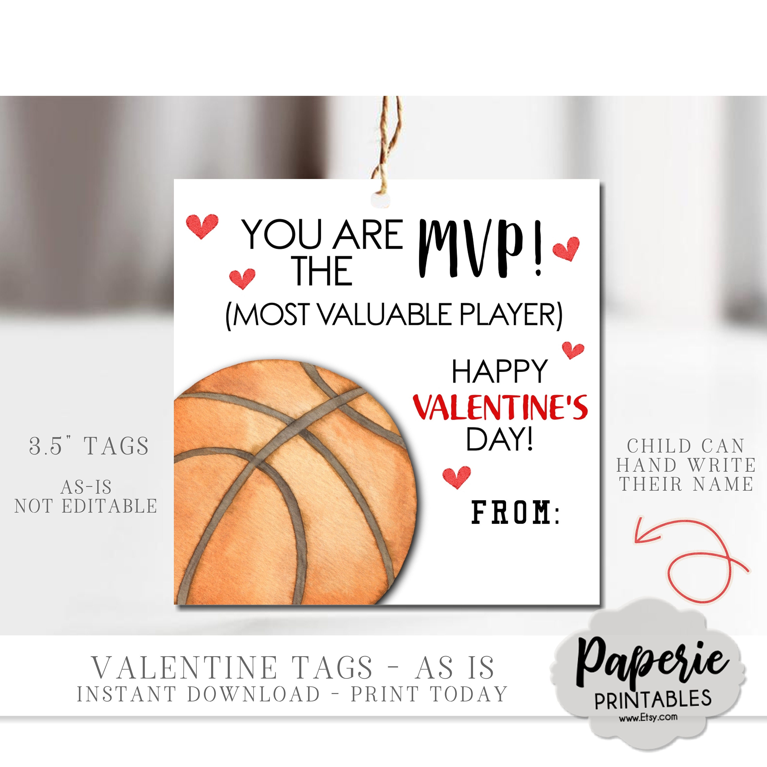 Basketball Valentine Tags Kids Valentine Cards Basketball - Etsy