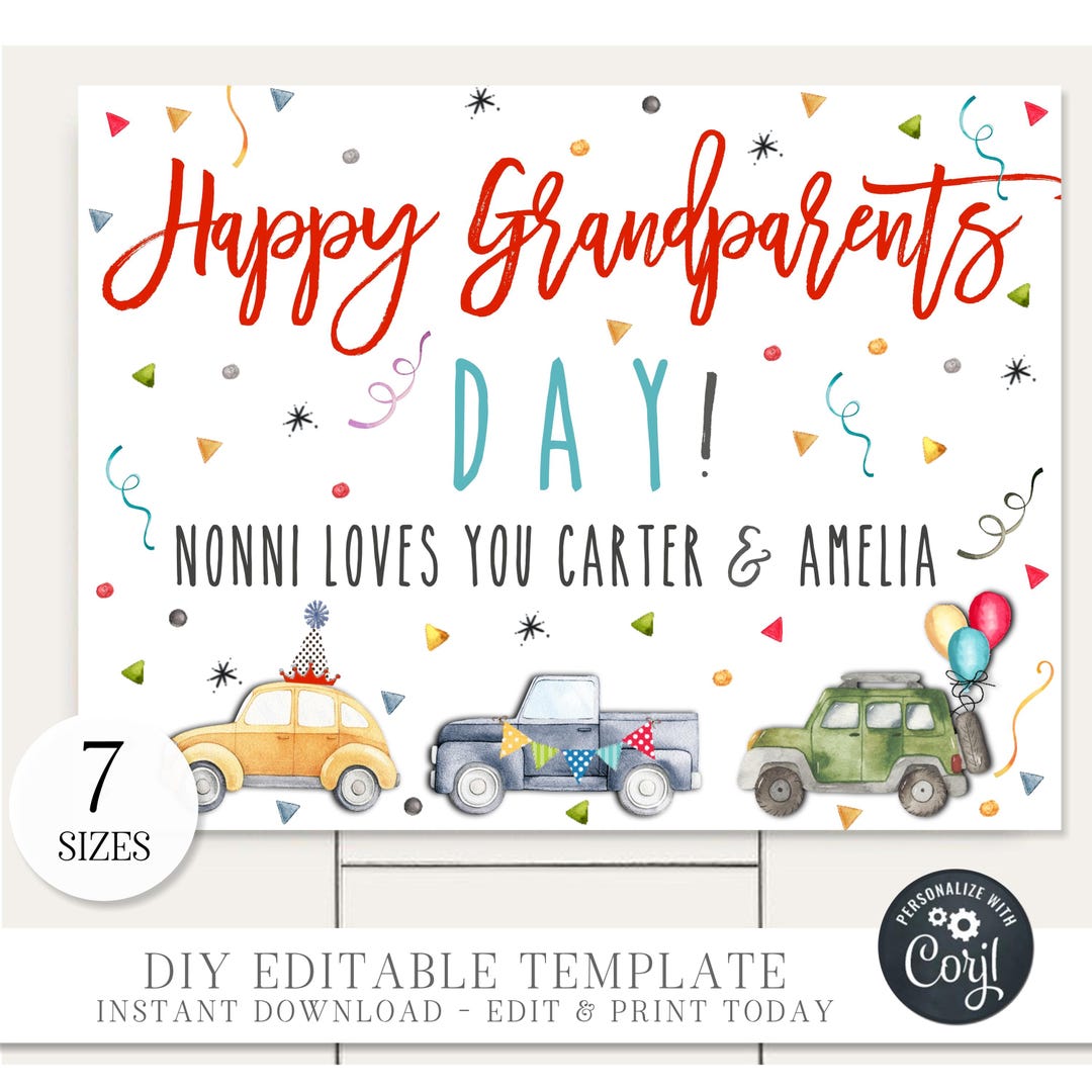 EDITABLE Grandparents Day Parade Signs, Grandparents Day Event Car ...