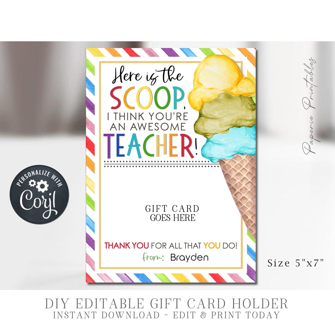 EDITABLE Teacher Appreciation Gift Card Holder Here's the - Etsy