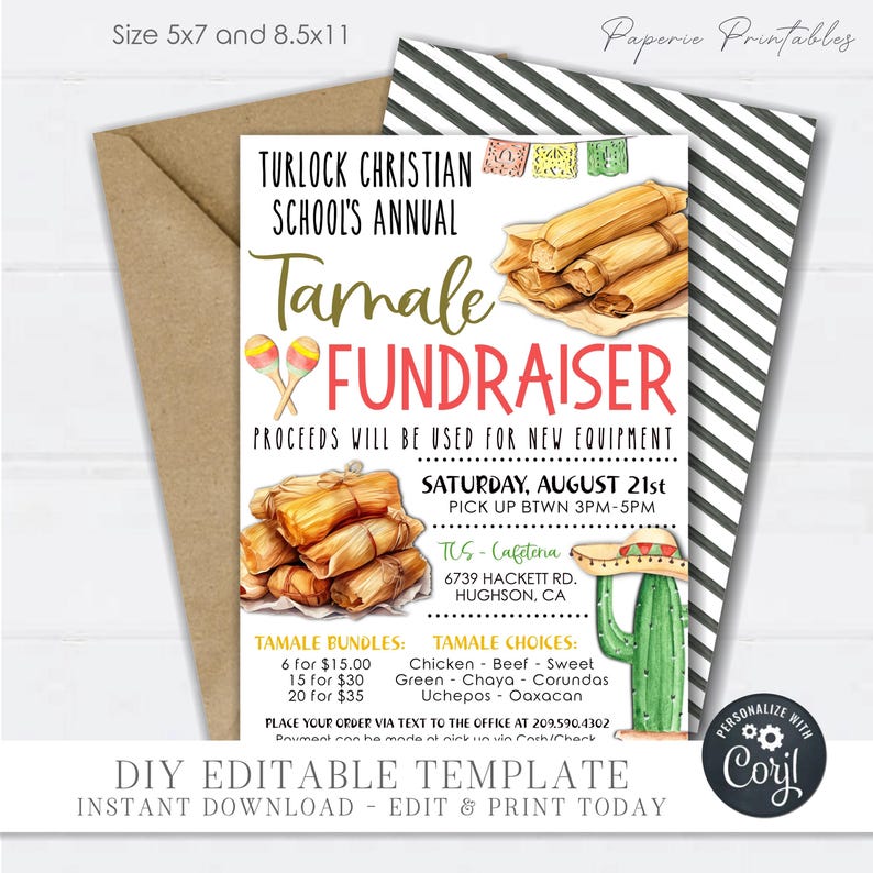 Editable Tamale Fundraiser Flyer Template (5x7 & 8.5x11) (digital ...