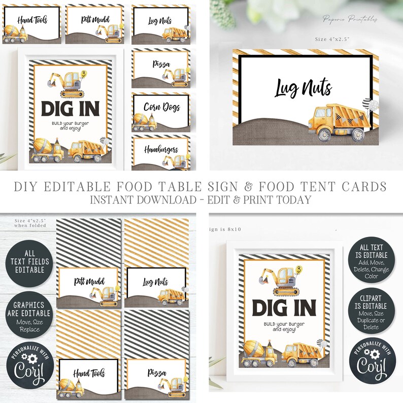 EDITABLE Construction Birthday Bundle DIY Construction Party - Etsy