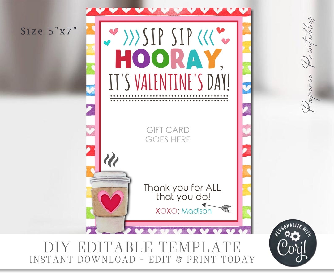 EDITABLE Teacher Valentine's Day Coffee Gift Card Holder, Coffee Gift ...