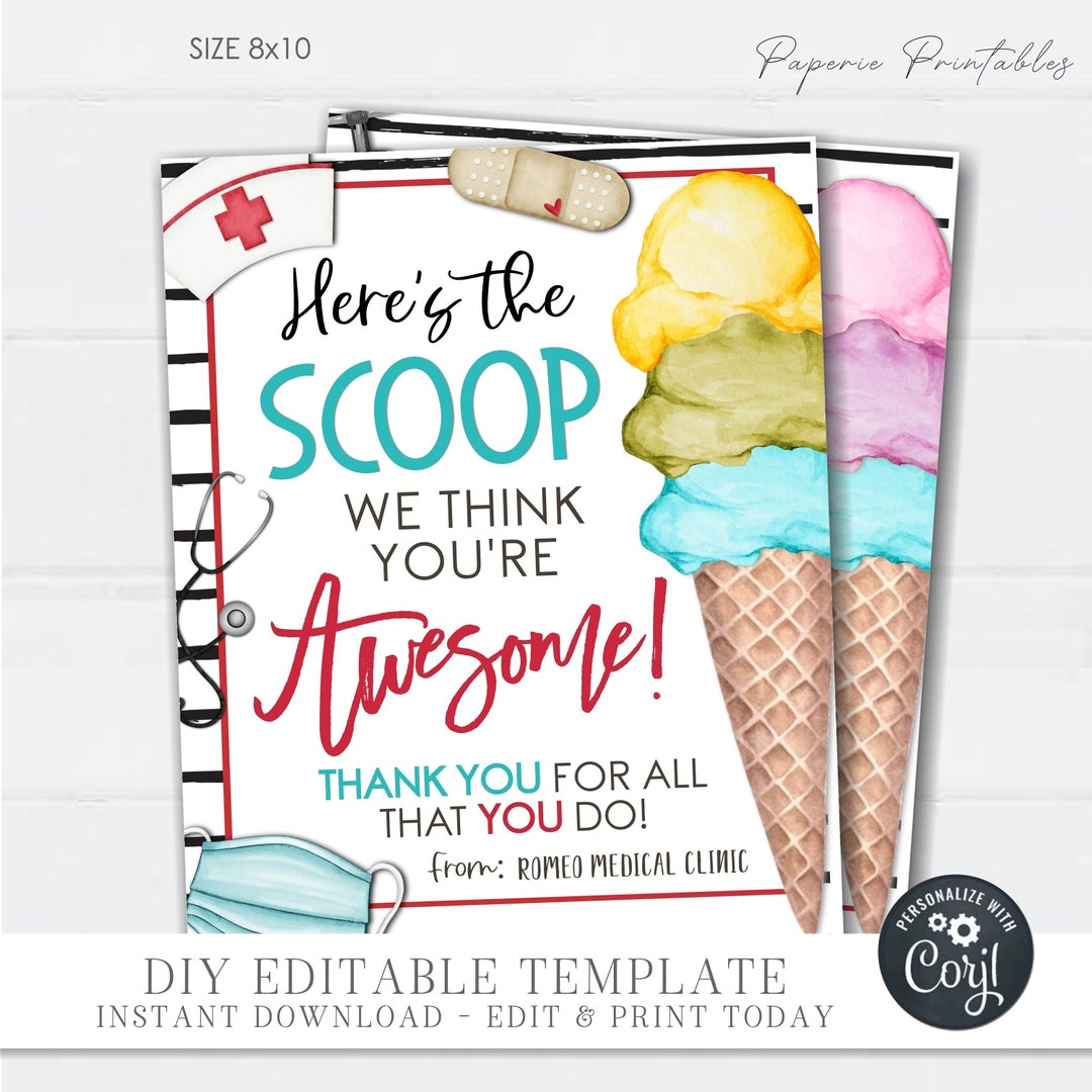 EDITABLE Here's the Scoop Nurse Appreciation Sign, Thank You Nurse ...