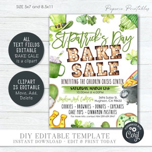 EDITABLE St. Patrick's Day Bake Sale Flyer, St. Patrick's Day Flyer ...
