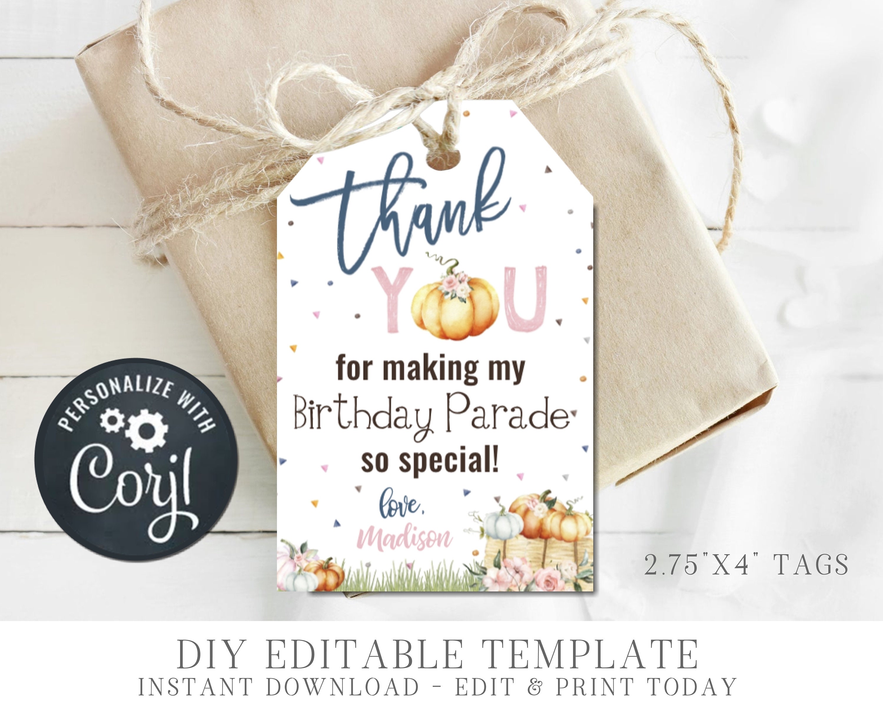 EDITABLE Drive By Birthday Parade Favor Tags Fall Birthday | Etsy